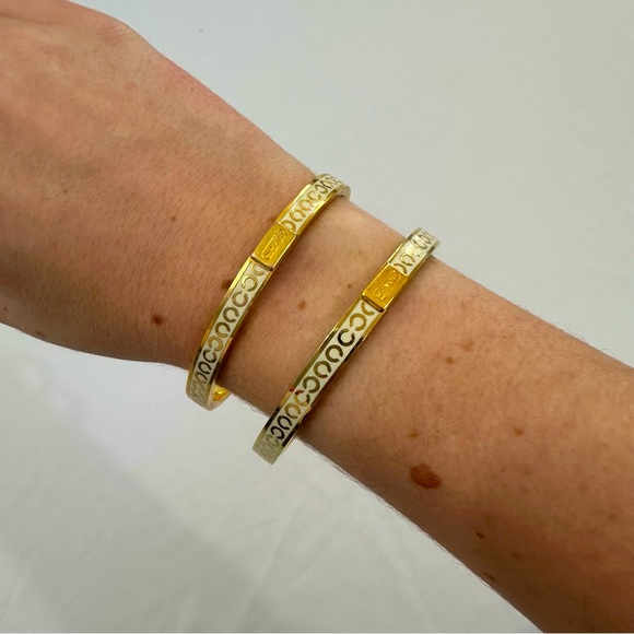 Coach | Jewelry | Coach White And Gold Bangle Bracelet | Poshmark